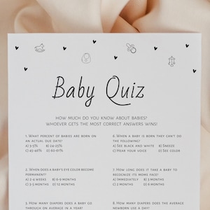 Baby Quiz Game, Baby Shower Game, Questions Game, Baby Trivia, Black ...