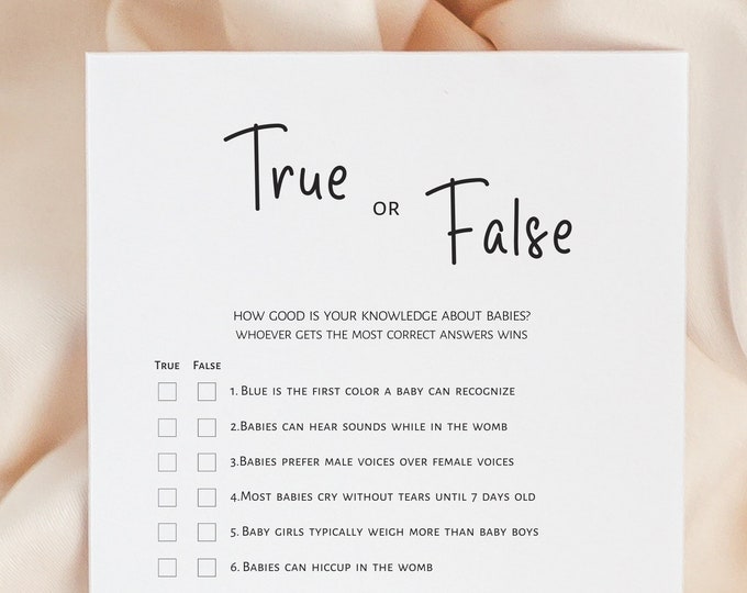 True or False: Baby Edition, Baby Shower Game | A5 Sheets | Simple ...