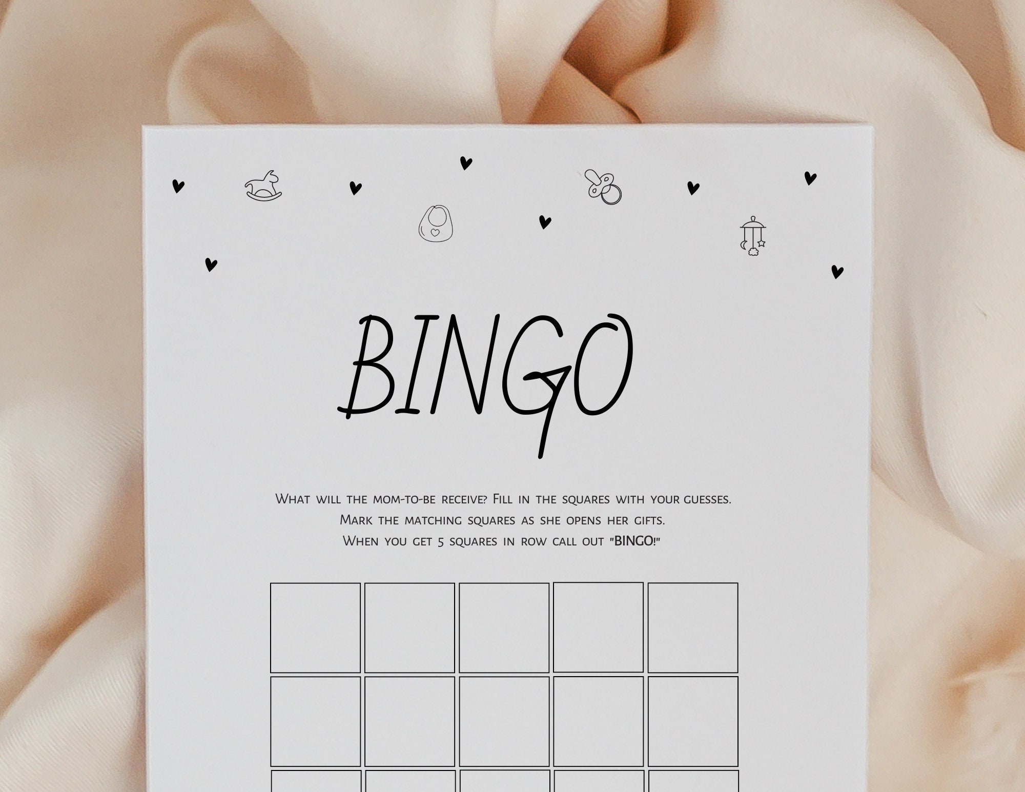 Baby Bingo, Baby Shower Game, Baby Shower Bingo, Black White Printable ...