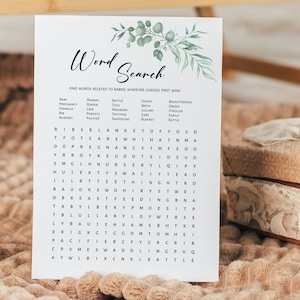 Word Search Baby Shower Game Greenery, Eucalyptus Game Boy, Girl ...