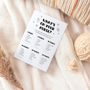 Baby Shower Game What's on Your Purse, Minimalist Printable Game ...