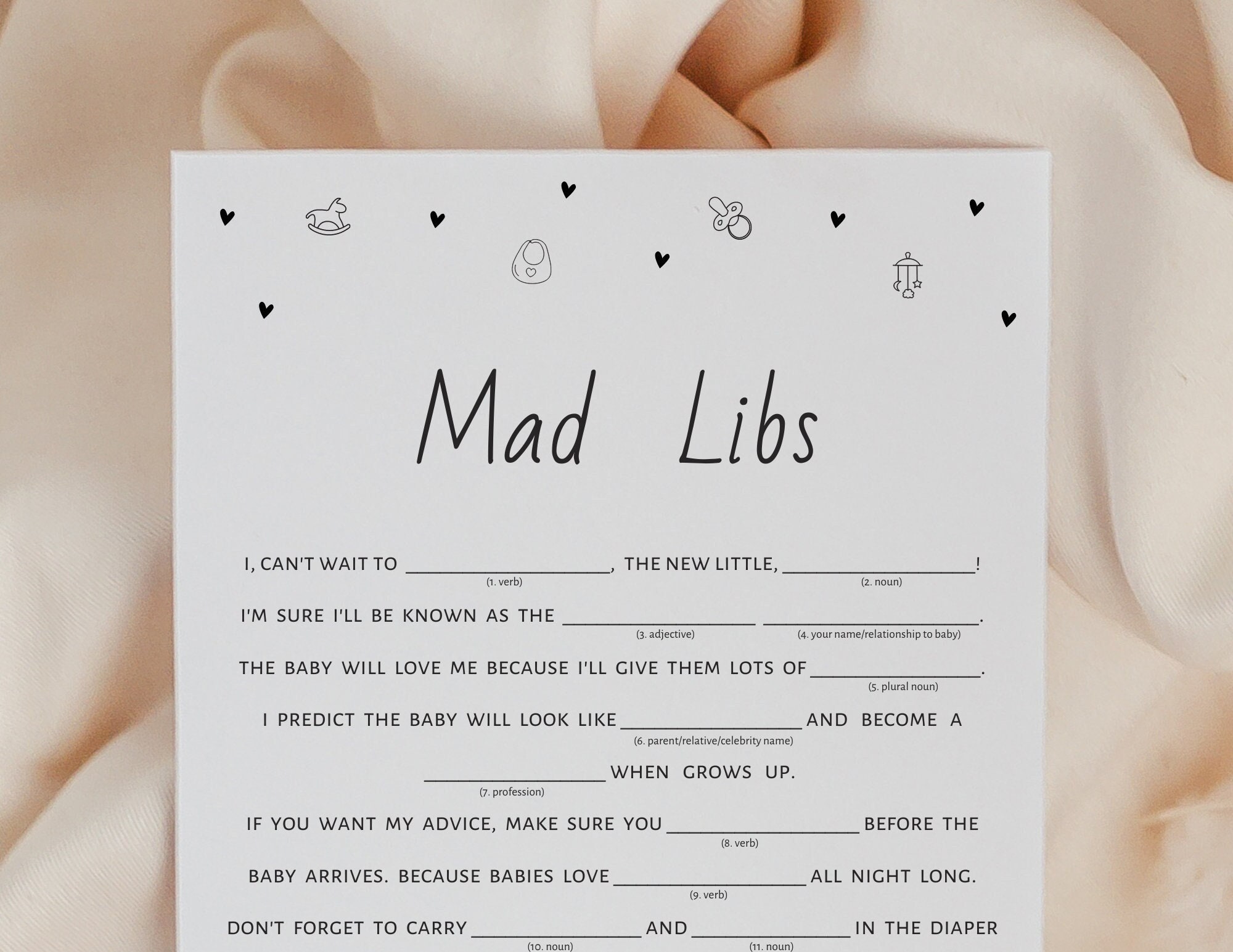 Mad Libs, Game Baby Shower, Advice for Parents, Black White, Boy, Girl ...