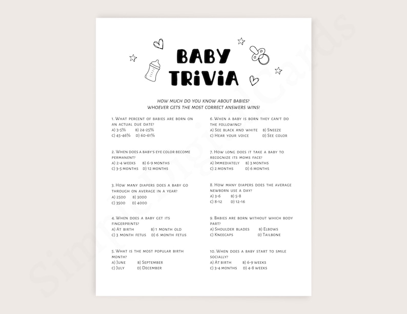 Baby Trivia Baby Shower Game Minimalist, Baby Shower Quiz, Boy, Girl ...
