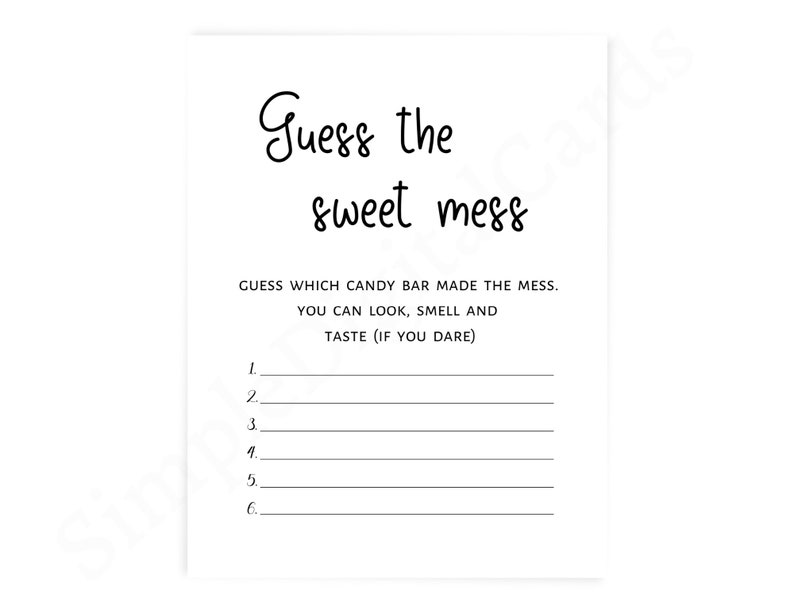Guess the Sweet Mess Baby Shower Game Minimalist, Dirty Diaper Game ...
