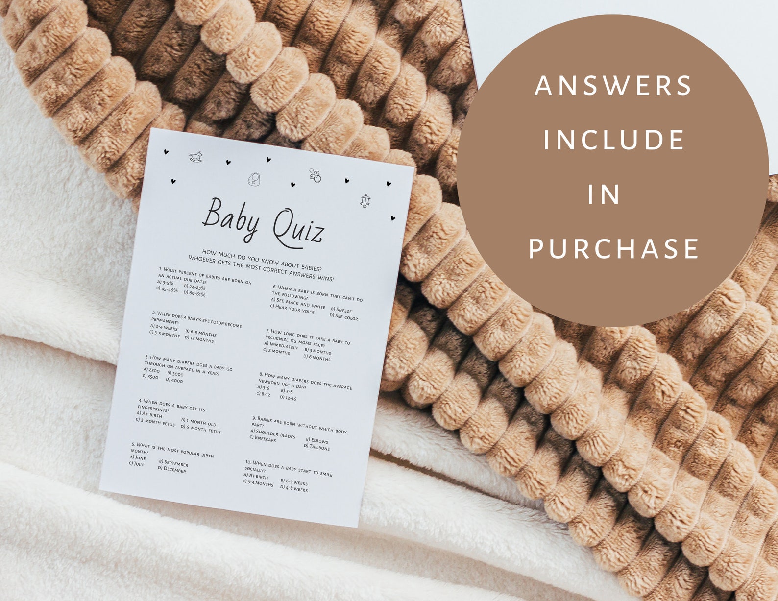 Baby Quiz Game, Baby Shower Game, Questions Game, Baby Trivia, Black ...