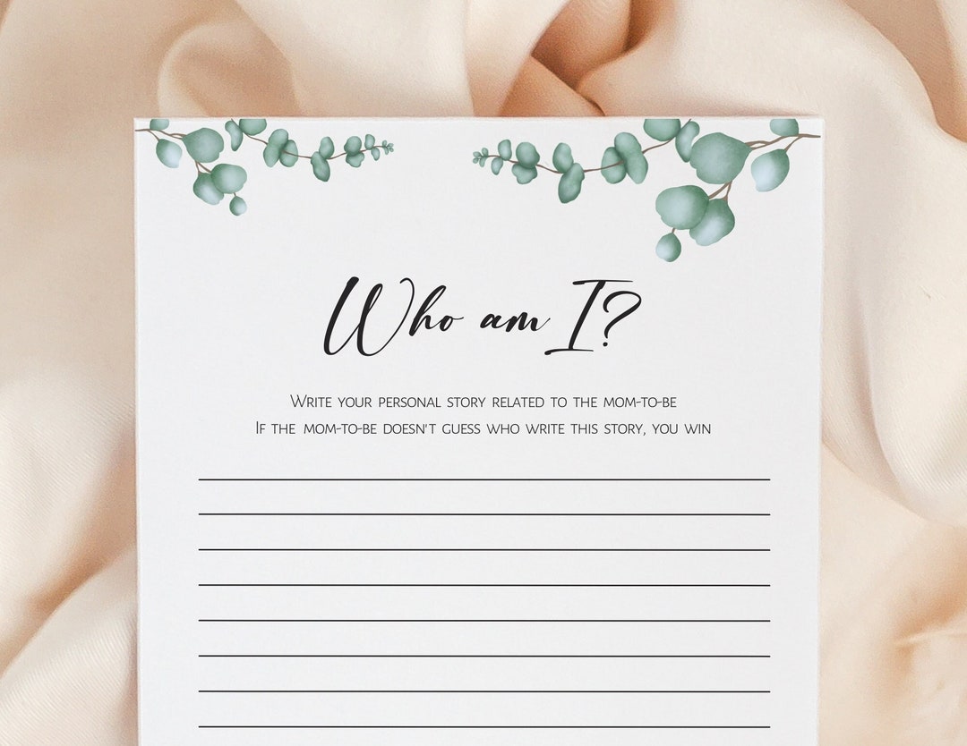 Who Am I, Baby Shower Games Greenery, Guess Who Am I, Guess Story Game ...