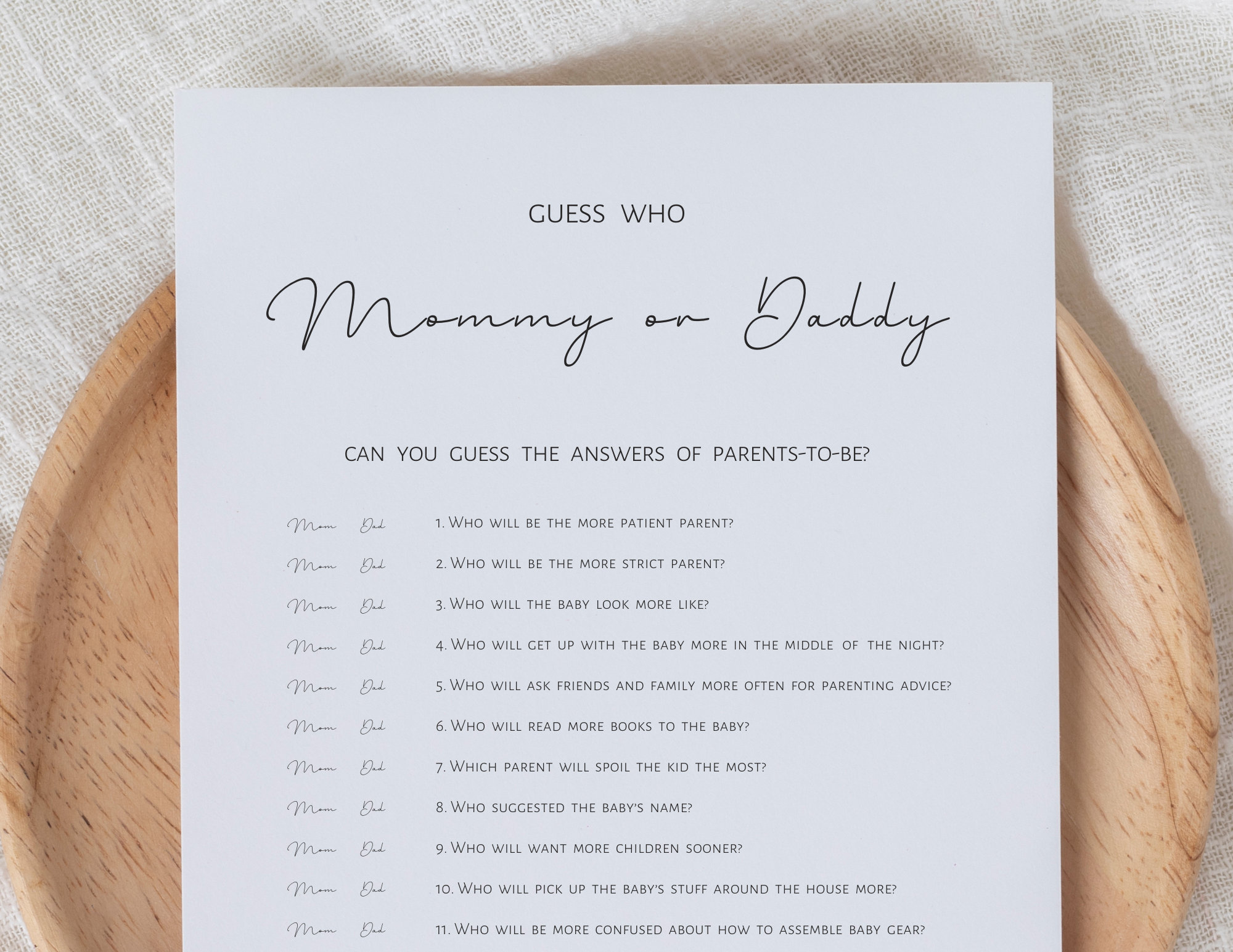 Mommy or Daddy Baby Shower Game Guess Who Mommy or Daddy - Etsy Australia