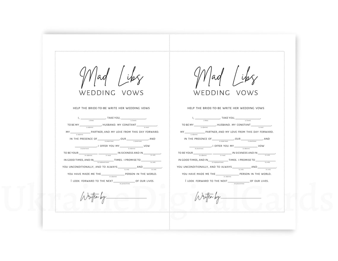 Mad Libs Wedding Vows, Bridal Shower Games, Minimalist Printable Games ...