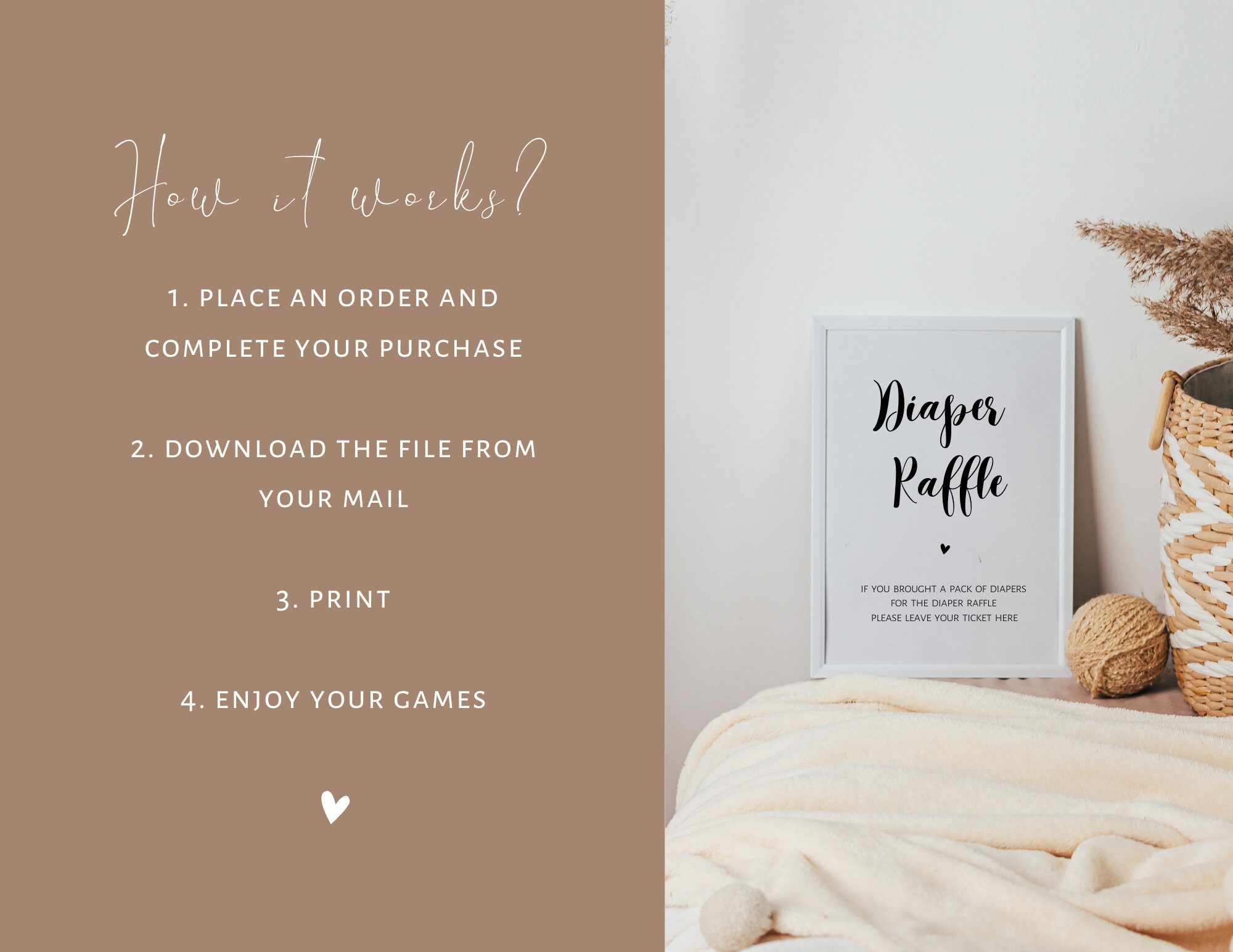 Diaper Raffle Sign With Tickets, Baby Shower Game, Black White Simple ...