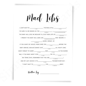 Game Baby Mad Libs, Baby Shower Game, Advice for Mom to Be, Black White ...