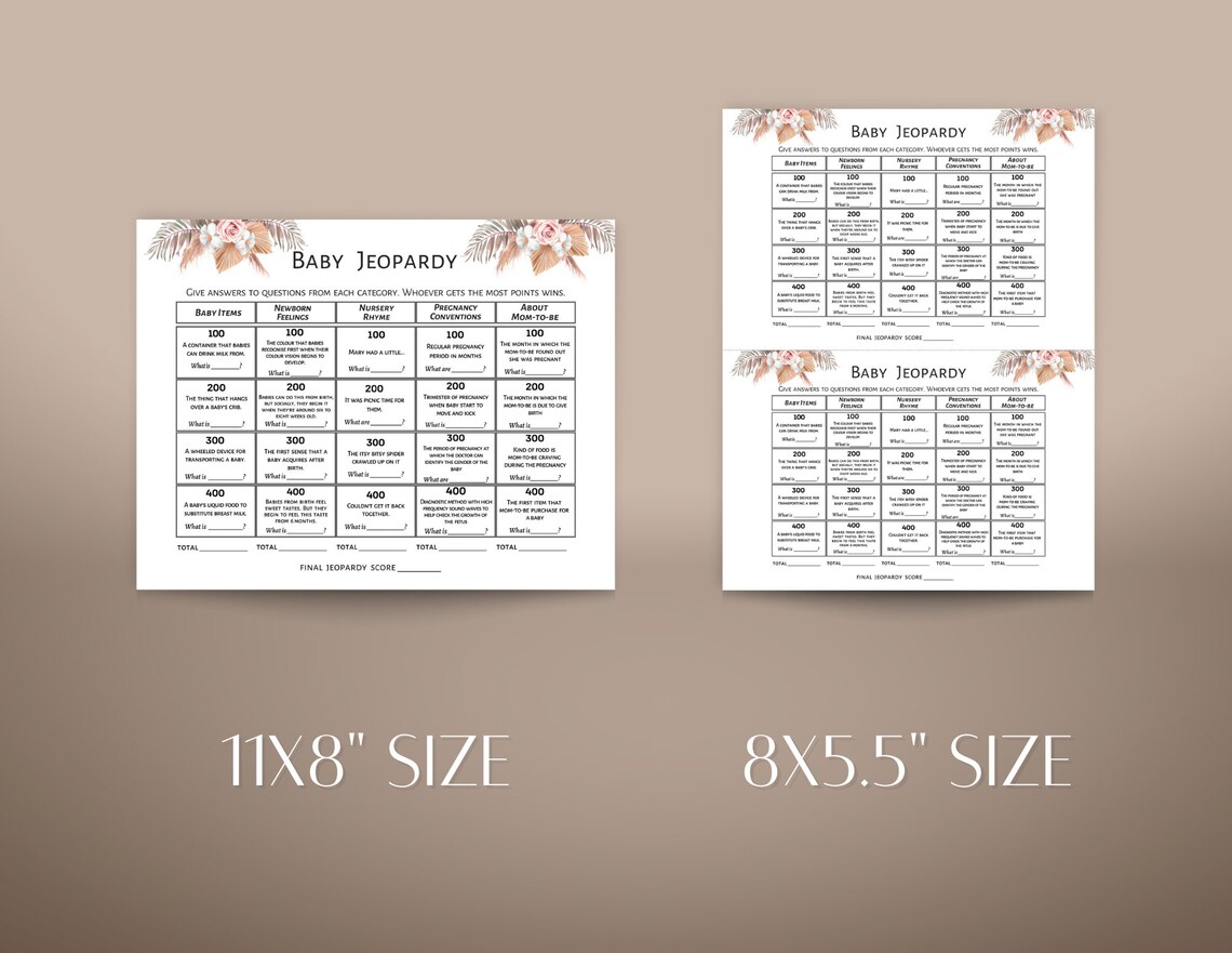Boho Baby Shower Jeopardy Game: Gender Neutral Floral Quiz (digital ...
