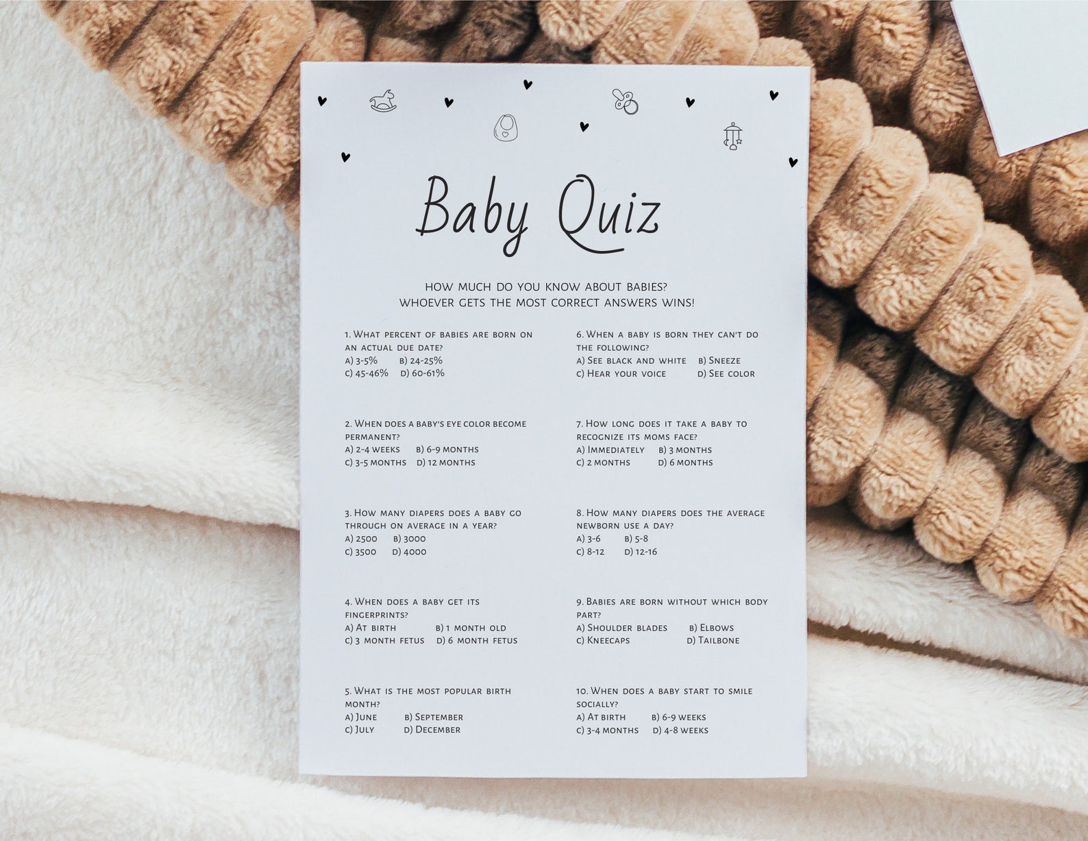 Baby Quiz Game, Baby Shower Game, Questions Game, Baby Trivia, Black ...