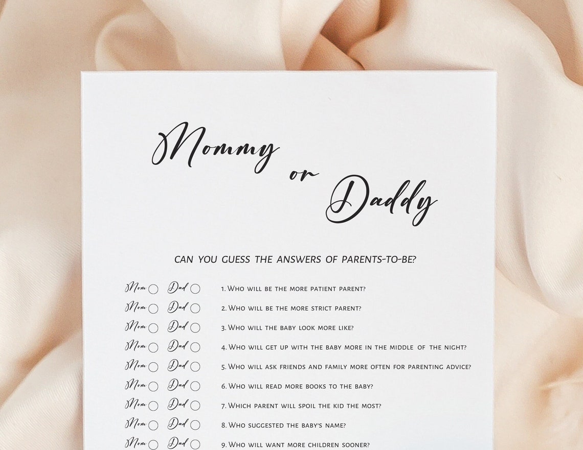 Mommy or Daddy Baby Shower Games, Mom or Dad, Game Minimalist, Boy ...