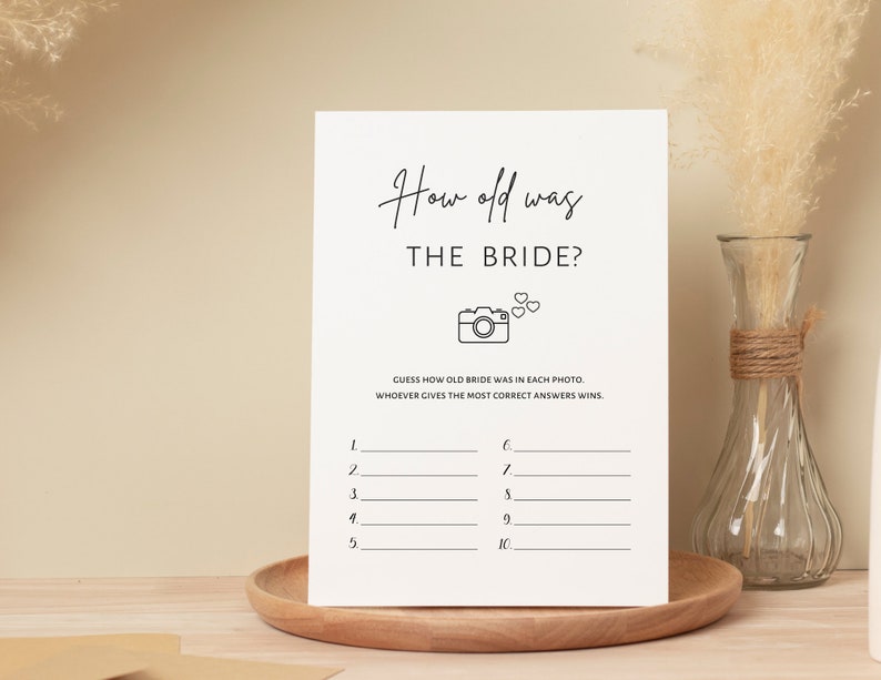 Bridal Shower Game: How Old Was the Bride - Minimalist Design (digital ...