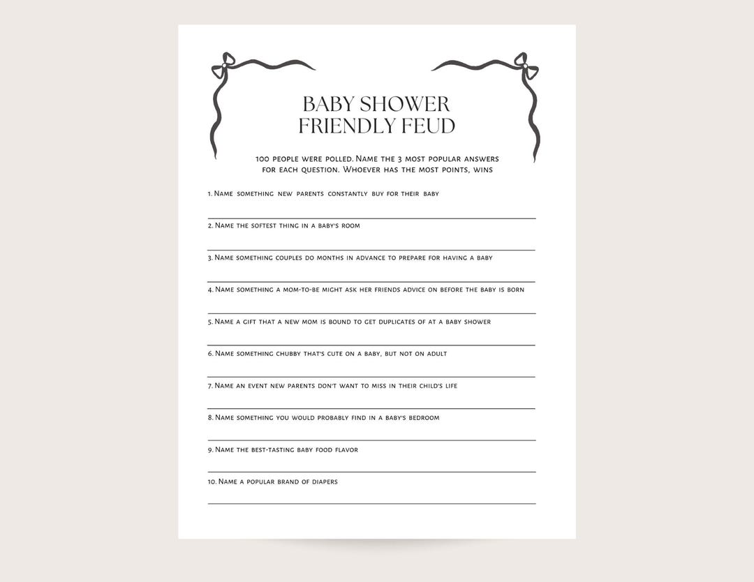 Friendly Feud Baby Shower Game With Fast Money Round. Minimalist ...