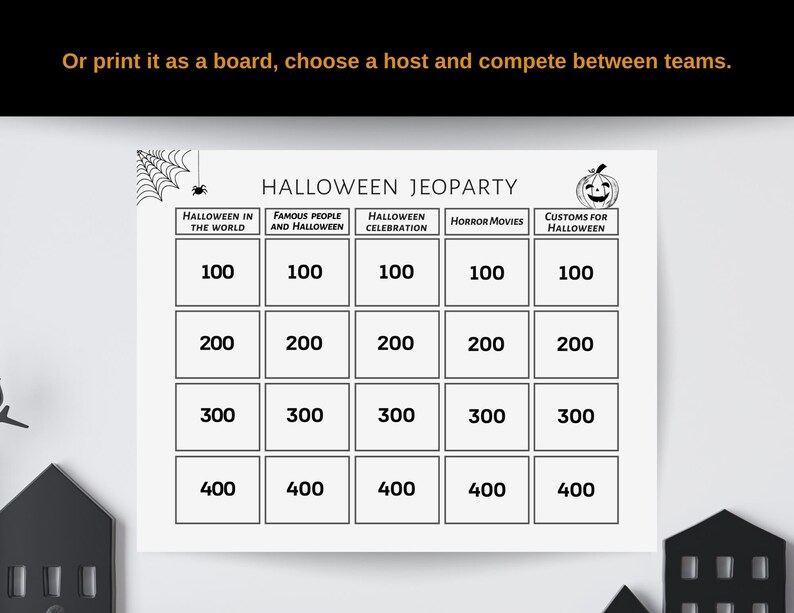 Halloween Party Game Printable Jeoparty. Minimalist Black and White ...
