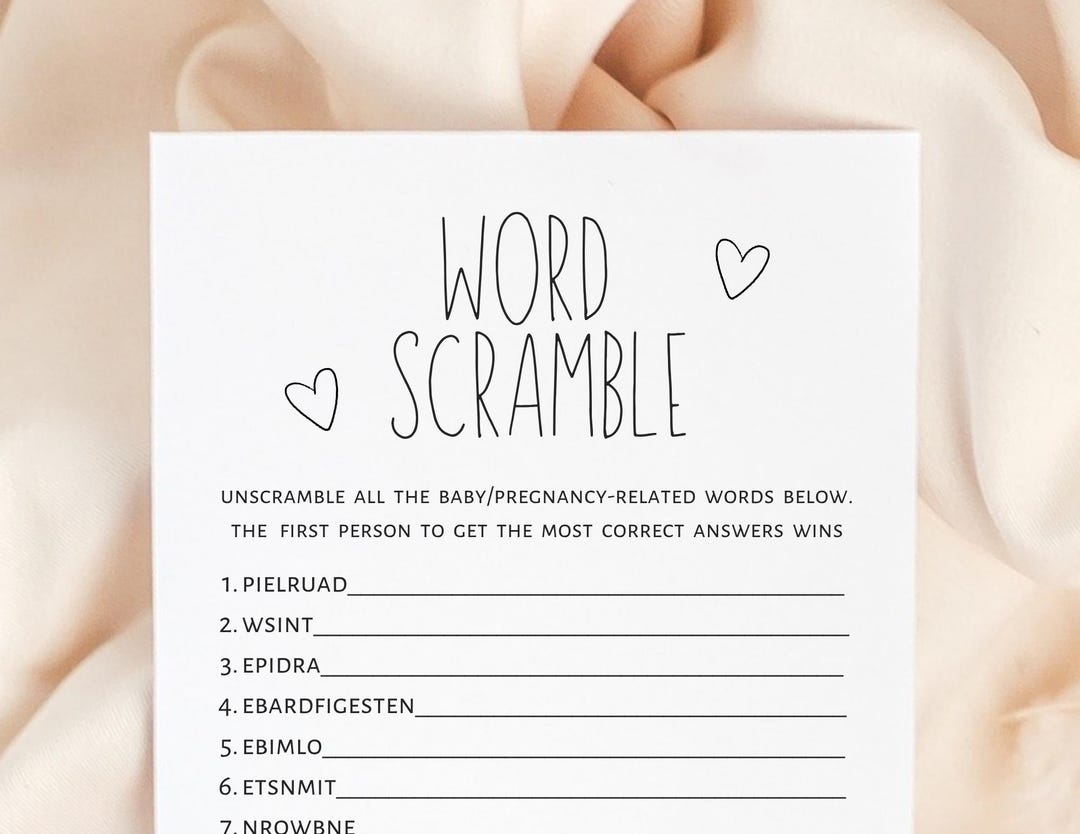 Word Scramble Baby Shower Game Printable Black and White, Simple Modern ...