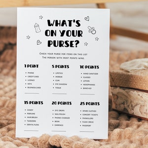 Baby Shower Game What's on Your Purse, Minimalist Printable Game ...