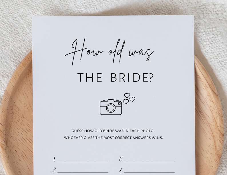 Bridal Shower Game: How Old Was the Bride - Minimalist Design (digital ...