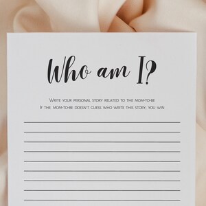 Who Am I, Baby Shower Game, Write Story About Mom-to-be, Black White ...