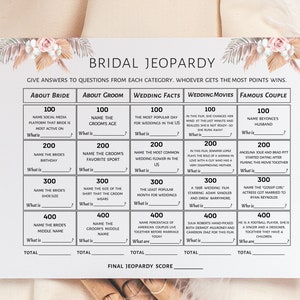 Bridal Jeopardy Game: Boho Floral Bridal Shower Quiz (PDF) - Etsy