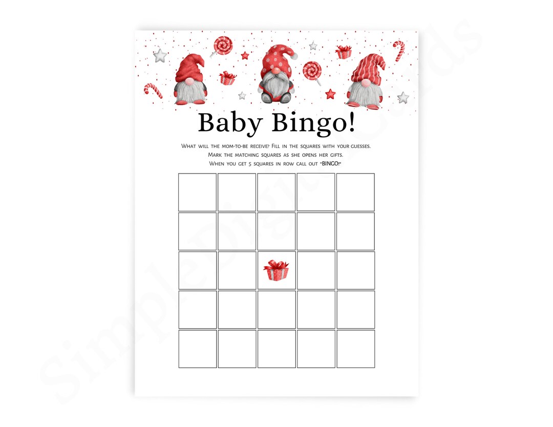 Baby Bingo Baby Shower Game Christmas Theme Gnome Baby - Etsy