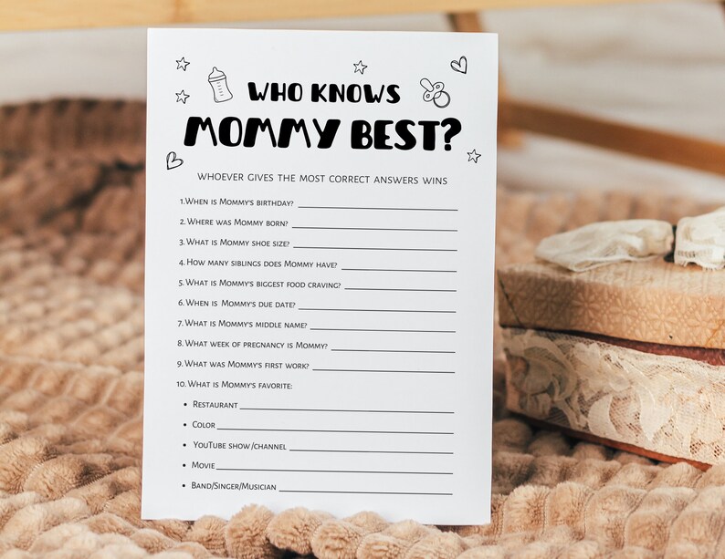 Who Knows Mommy Best, Baby Shower Game Minimalist, Digital Download - Etsy