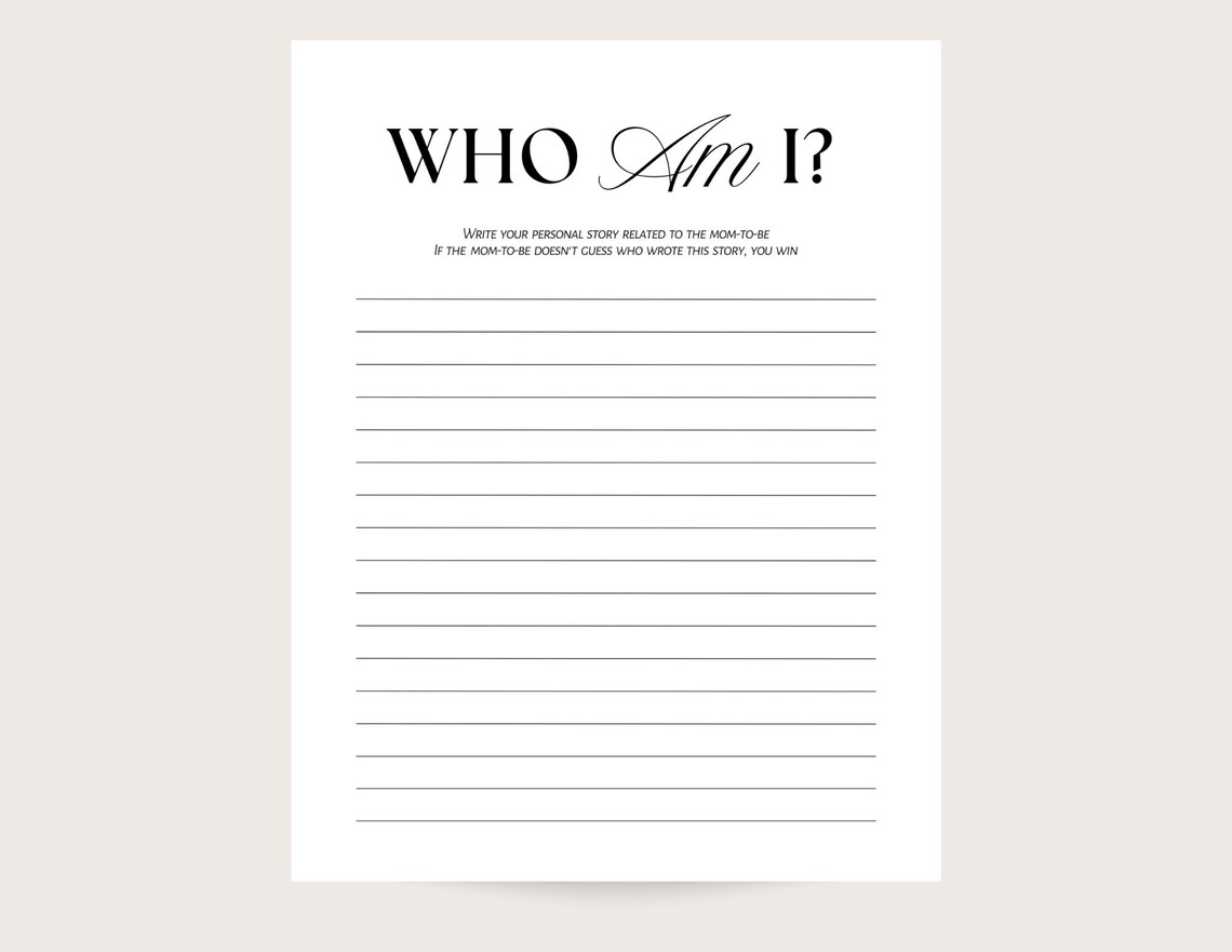 Baby Shower Game Who Am I, Printable Minimalist Black and White Game ...