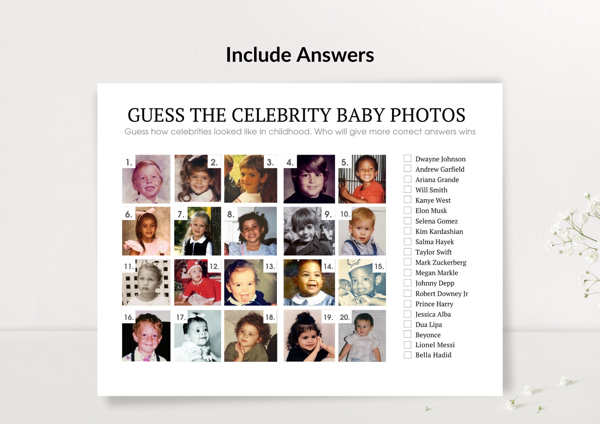 Guess the Celebrity Baby Photos, Baby Shower Games, Minimalist, Baby ...