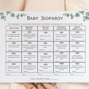 Baby Jeopardy Game, Baby Shower Games Printable, Greenery Baby Shower ...