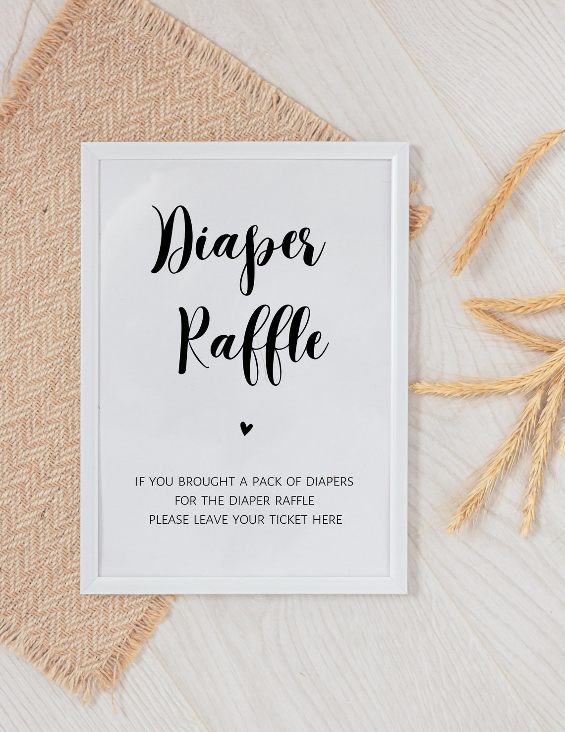 Diaper Raffle Sign With Tickets, Baby Shower Game, Black White Simple ...