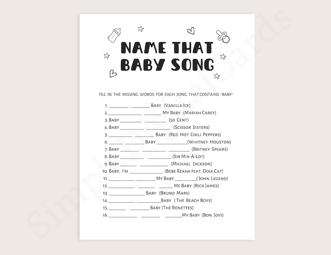 Baby Shower Game Name That Baby Song - Minimalist. Digital Download - Etsy