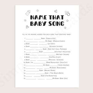 Baby Shower Game Name That Baby Song - Minimalist. Digital Download - Etsy