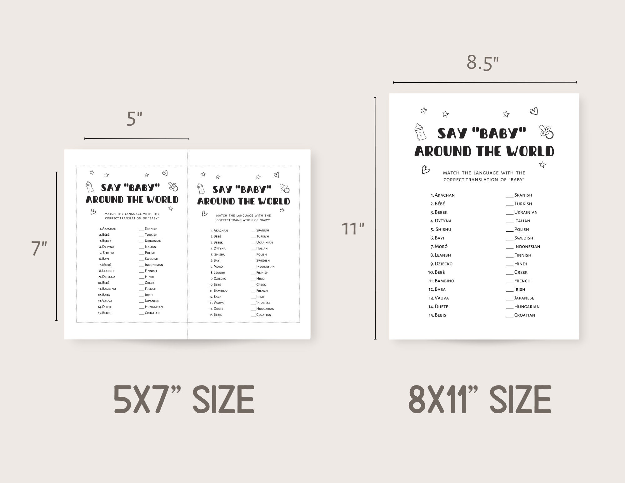 Say Baby Around the World Baby Shower Game Minimalist, Digital Download ...