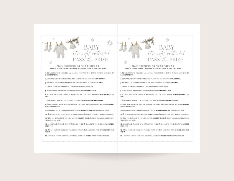Pass the Prize - Winter Baby Shower Game. Baby It's Cold Outside ...