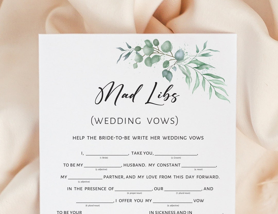 Mad Libs Wedding Vows Bridal Shower Game Greenery, Game Printable ...