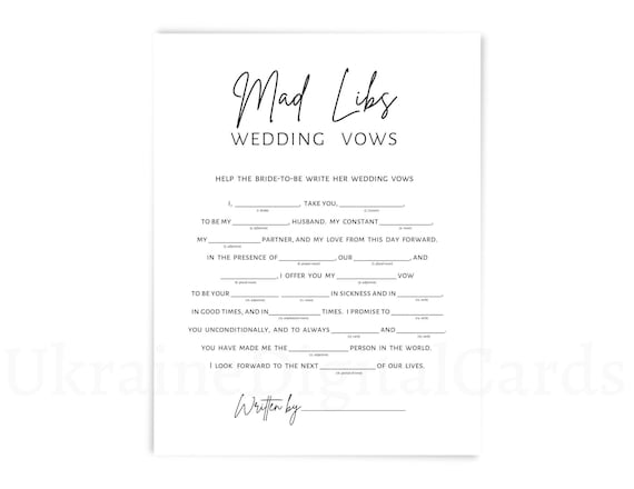 Mad Libs Wedding Vows Bridal Shower Games Minimalist - Etsy