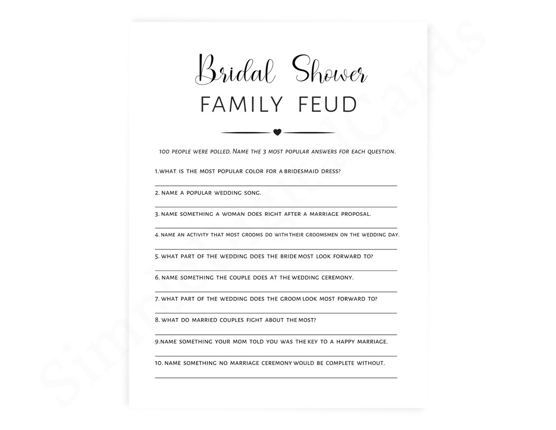 Bridal Shower Family Feud With Fast Money Round, Bridal Shower Game ...
