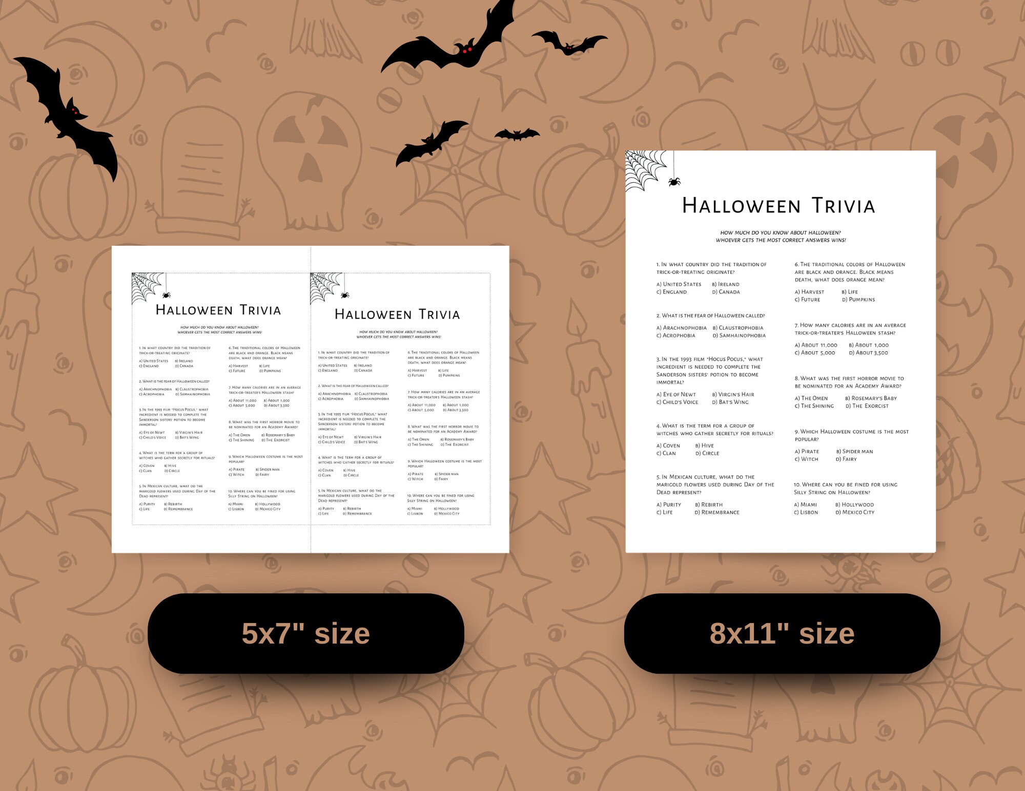 Halloween Trivia Game Printable, Halloween Game for Kids and Adult ...