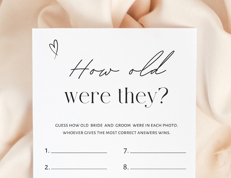 How Old Were They Bridal Shower Game Minimalist. Digital Download - Etsy