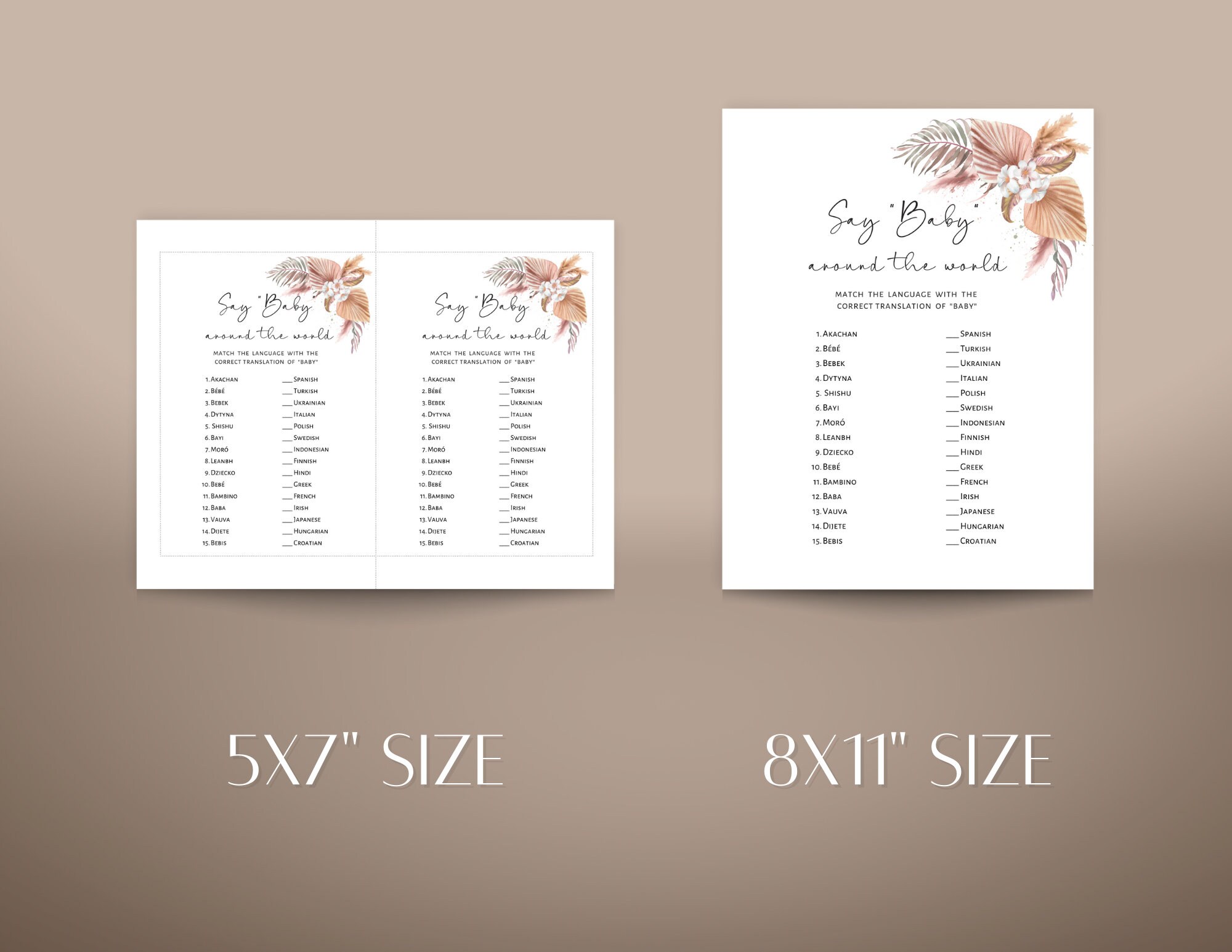 Say Baby Around the World, Baby Shower Game Boho, Guess Language Game ...