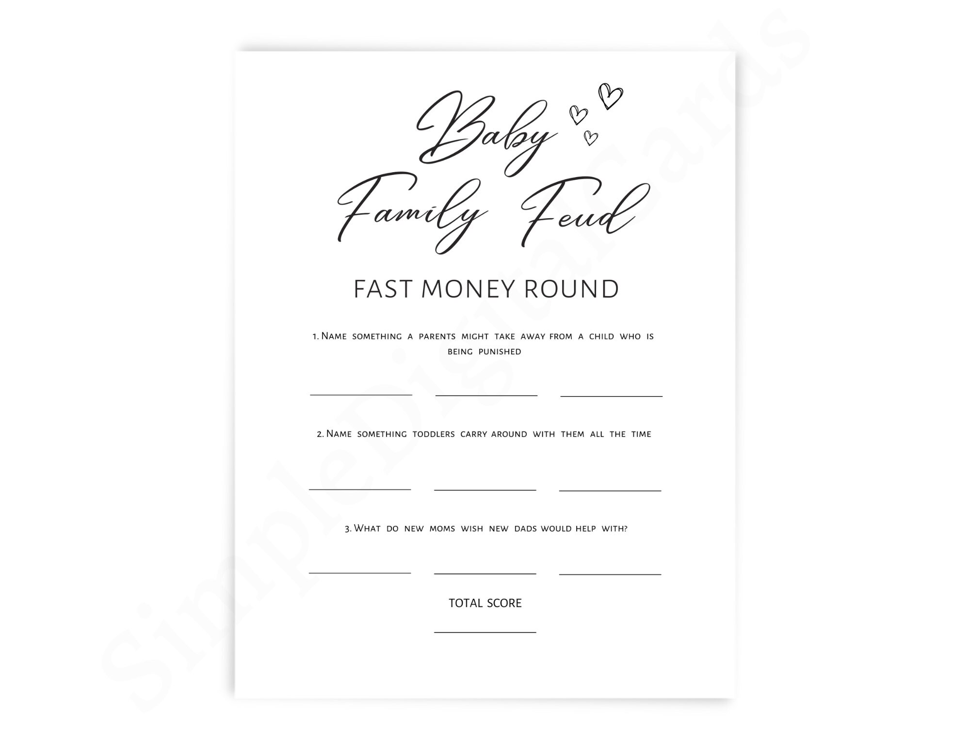 Family Feud Baby Shower Game With Fast Money Round, Baby Shower Game ...