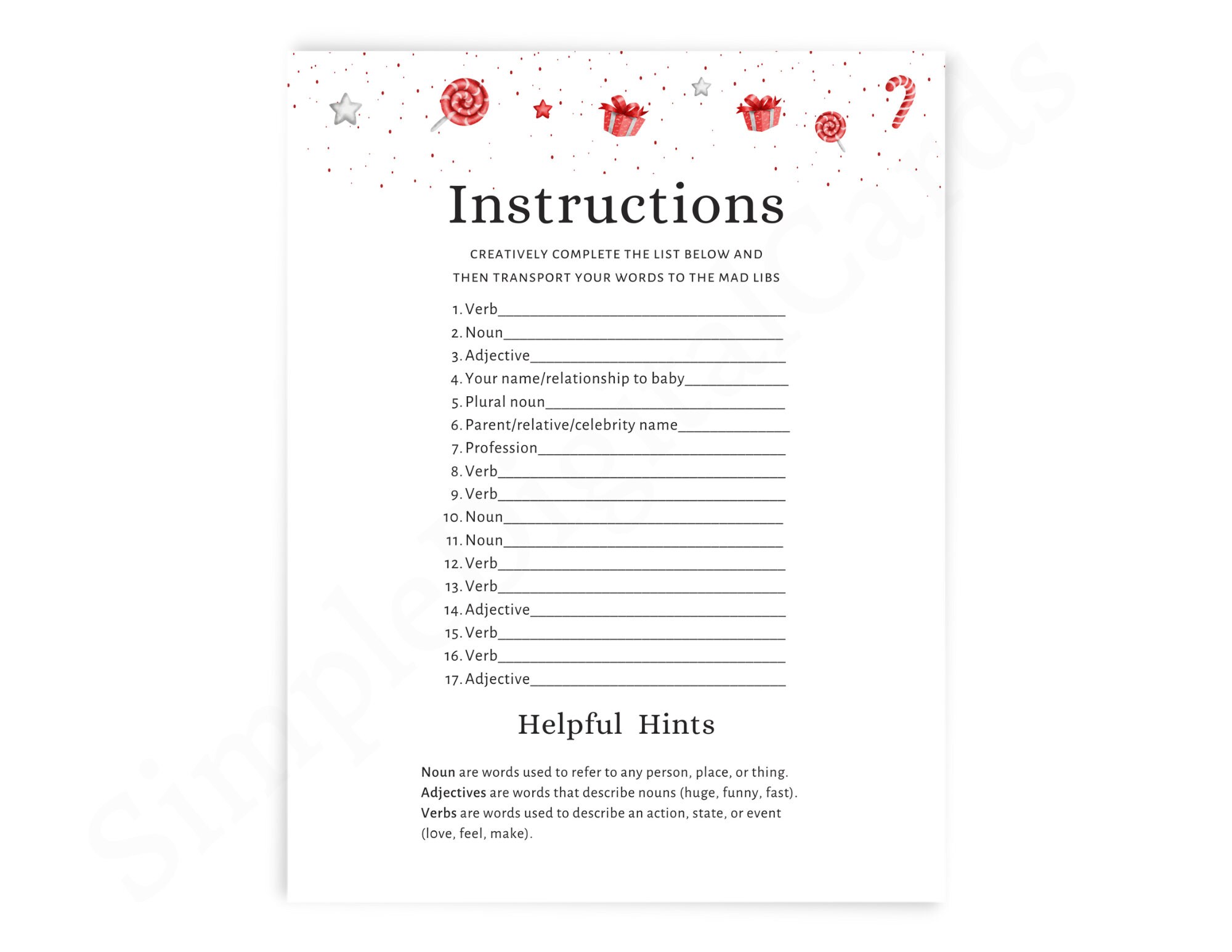 Mad Libs With Instructions Baby Shower Game Red, Baby Shower Gnome ...