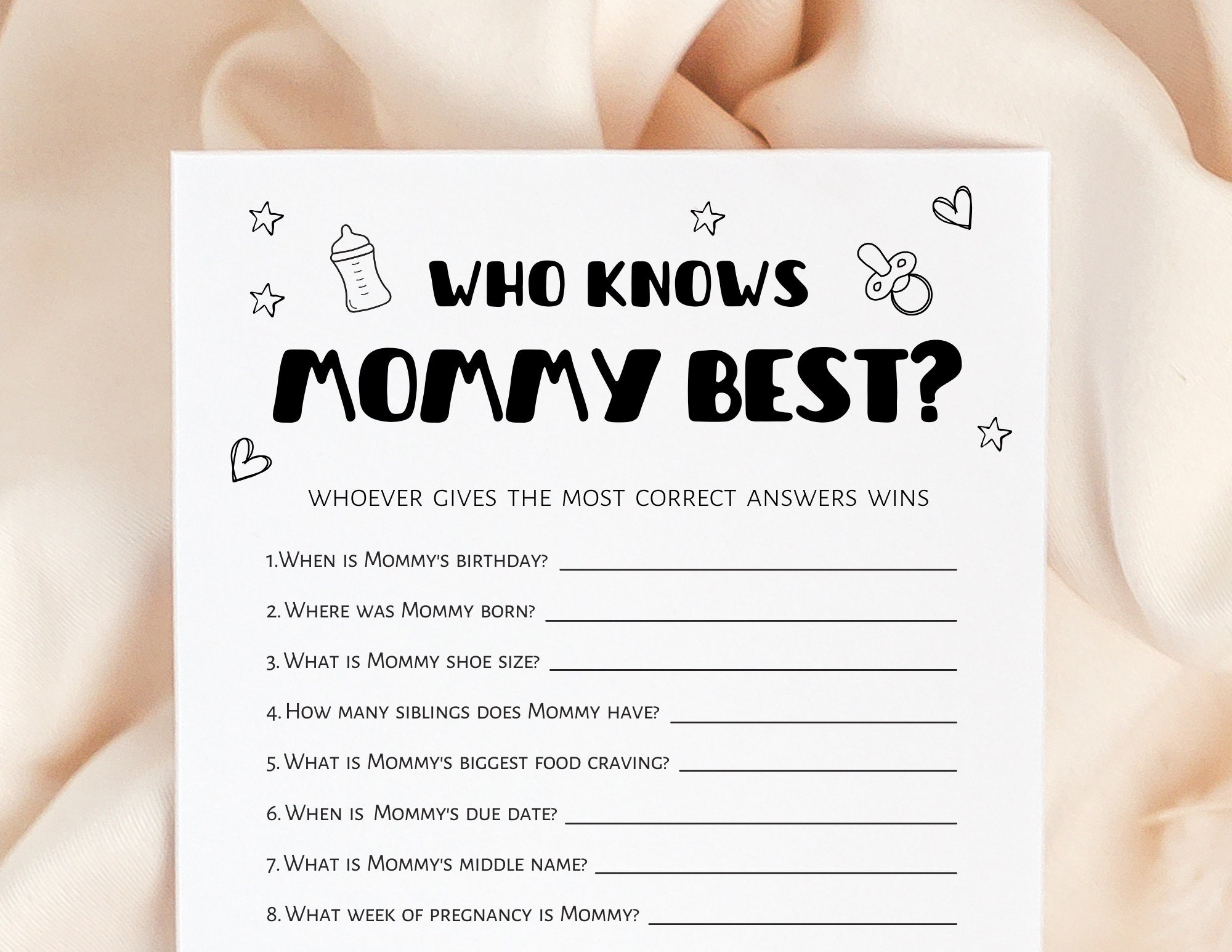 Who Knows Mommy Best, Baby Shower Game Minimalist, Digital Download - Etsy