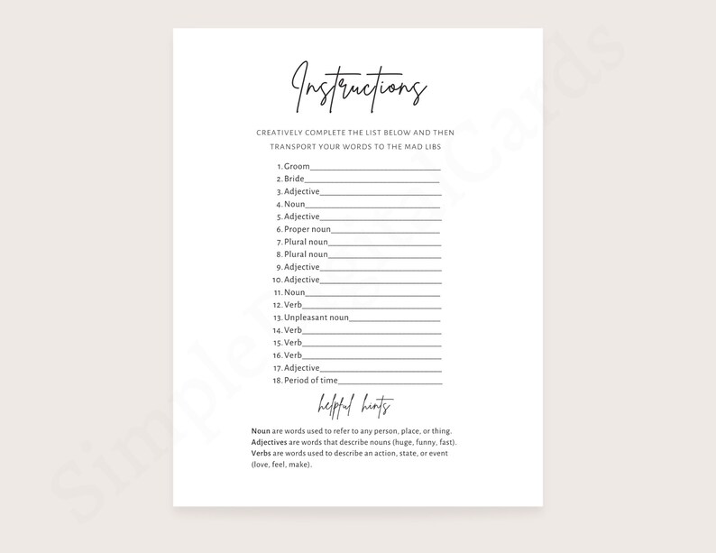 Mad Libs for Groom, Bridal Shower Game Minimalist Design Digital ...