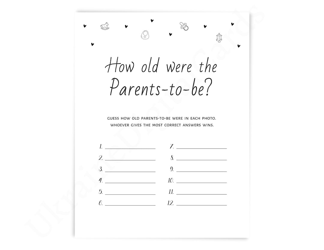 How Old Were the Parents to Be, Baby Shower Game, Guess Age Photo Game ...