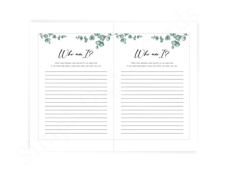 Who Am I, Baby Shower Games Greenery, Guess Who Am I, Guess Story Game ...