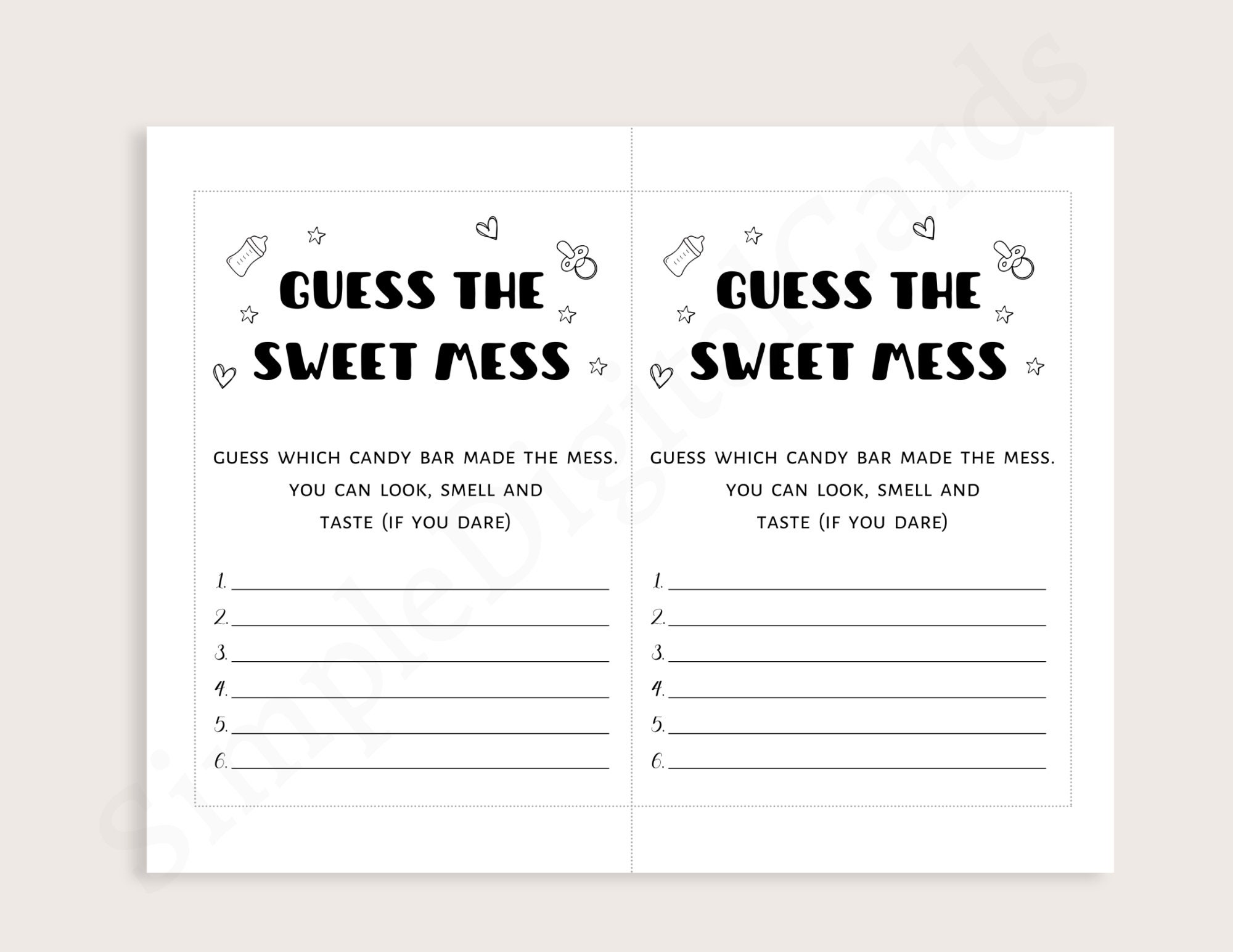 Guess the Sweet Mess, Baby Shower Game Minimalist, Digital Download - Etsy