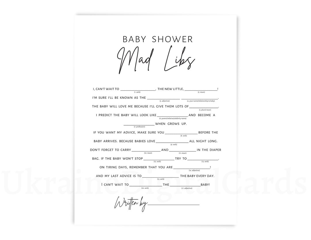 Mad Libs, Baby Shower Games, Advice for Parents to Be, Black White ...