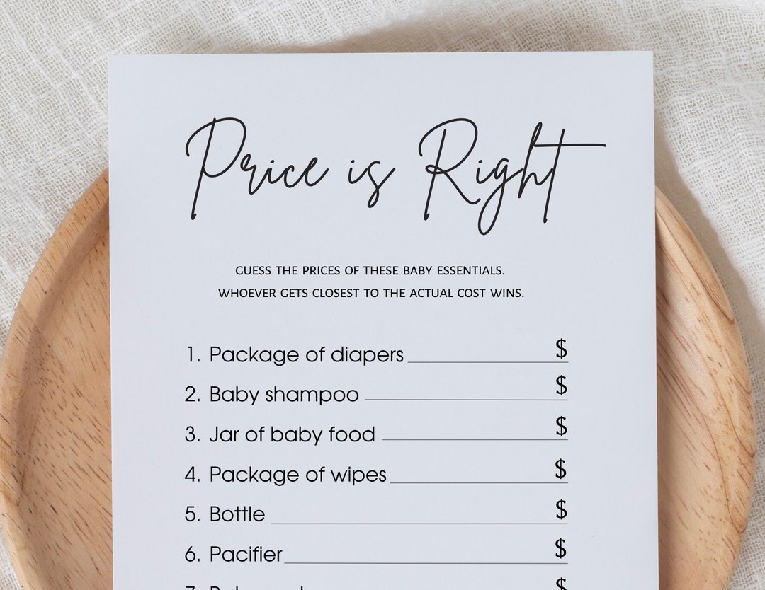 Price is Right Baby Shower Game: Minimalist Printable (digital Download ...